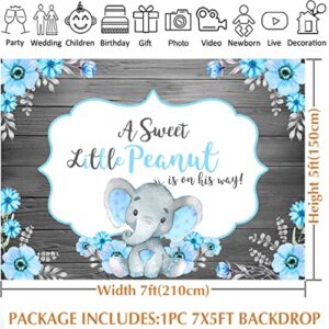 Avezano 7x5ft Little Peanut Backdrop for Boy Baby Shower Party Background Blue Elephant and Floral Backdrops A Little Peanut is On The Way Baby Shower Supplies