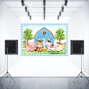 Aperturee 7x5ft Cartoon Farm Animals Photography Backdrop Blue Barn Barnyard Baby Shower Happy Birthday Photography Background Newborn Party Decoration Banner Photo Booth Cake Table Supplies