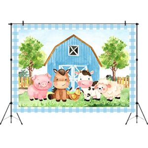 Aperturee 7x5ft Cartoon Farm Animals Photography Backdrop Blue Barn Barnyard Baby Shower Happy Birthday Photography Background Newborn Party Decoration Banner Photo Booth Cake Table Supplies