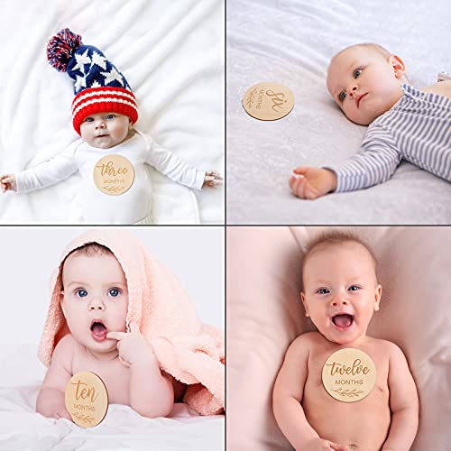 Toyvian 1Set Baby Monthly Milestone Cards Wooden Discs Double Sided Milestone Cards, Newborn Photography Props