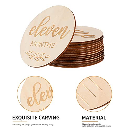 Toyvian 1Set Baby Monthly Milestone Cards Wooden Discs Double Sided Milestone Cards, Newborn Photography Props