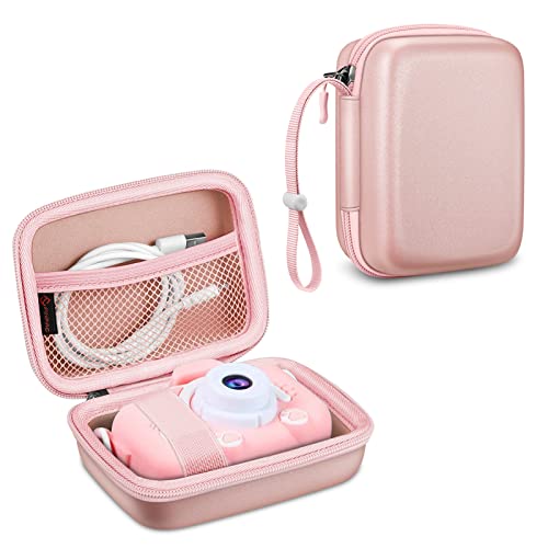 Fintie Kids Camera Case Compatible with Seckton/GKTZ/WOWGO/OMZER/Suncity/Agoigo/Ourlife/Rindol/Unicorn Toys Digital Camera & Video Camera, Hard Carrying Bag with Inner Pocket, Rose Gold