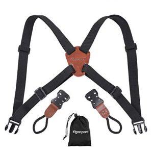 vigorport camera strap,cross shoulder straps for binoculars, rangefinders,harness strap compatible with canon, nikon, sony and dslr slr cameras-brown