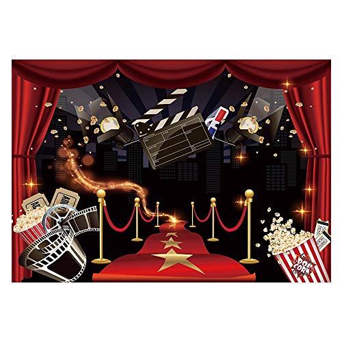 Funnytree 7x5ft Movie Night Party Backdrop Popcorn Birthday Background Premiere Marquee Red Carpet Celebrity Banner Photobooth Decorations Photo Studio Props