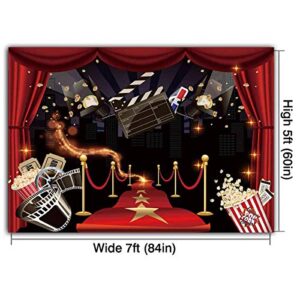 Funnytree 7x5ft Movie Night Party Backdrop Popcorn Birthday Background Premiere Marquee Red Carpet Celebrity Banner Photobooth Decorations Photo Studio Props