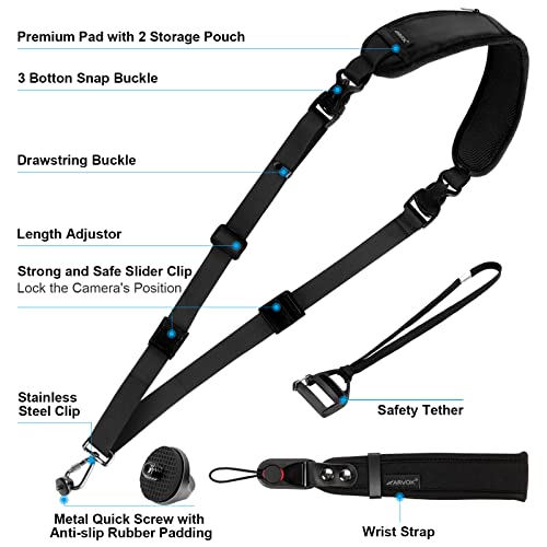 ARVOK Camera Strap with Camera Wrist Strap, Camera Straps for Photographers with Quick Release and Safety Tether, Adjustable Camera Shoulder Strap for Nikon Canon Sony Fuji DSLR Camera