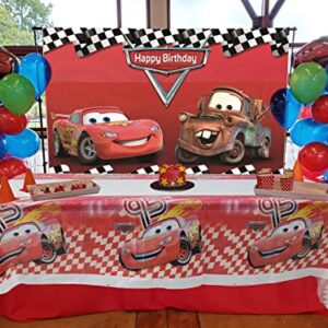 Car Racing Themed Backdrop and Tablecloth 70x42in Cartoon Cars Mobilization Birthday Party Decor Supplies Banner Background (5X3FT), Red