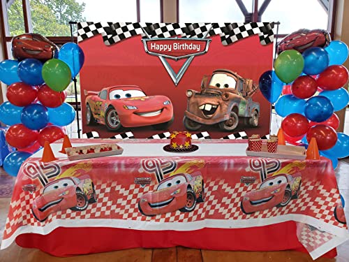 Car Racing Themed Backdrop and Tablecloth 70x42in Cartoon Cars Mobilization Birthday Party Decor Supplies Banner Background (5X3FT), Red