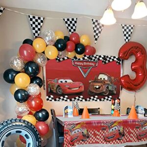 Car Racing Themed Backdrop and Tablecloth 70x42in Cartoon Cars Mobilization Birthday Party Decor Supplies Banner Background (5X3FT), Red