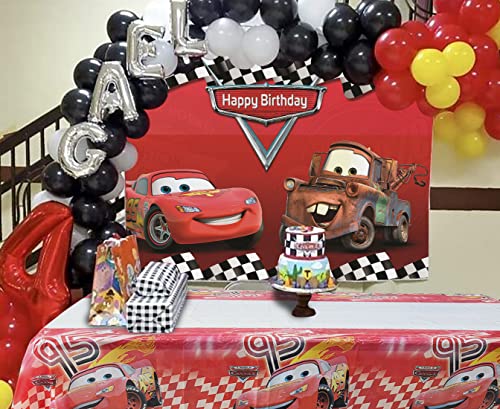 Car Racing Themed Backdrop and Tablecloth 70x42in Cartoon Cars Mobilization Birthday Party Decor Supplies Banner Background (5X3FT), Red