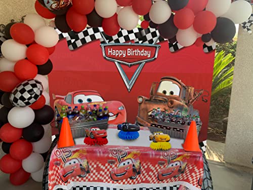 Car Racing Themed Backdrop and Tablecloth 70x42in Cartoon Cars Mobilization Birthday Party Decor Supplies Banner Background (5X3FT), Red