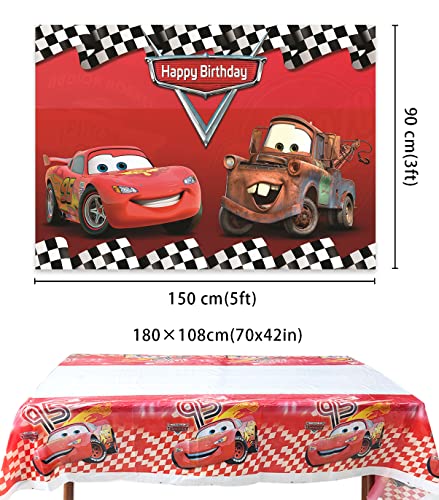 Car Racing Themed Backdrop and Tablecloth 70x42in Cartoon Cars Mobilization Birthday Party Decor Supplies Banner Background (5X3FT), Red