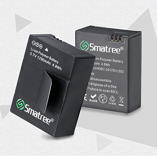 Smatree Battery for Gorpo Hero 3/Hero3+ Camera, 1290mAh, Long Battery Life, 2 Pack Rechargeable