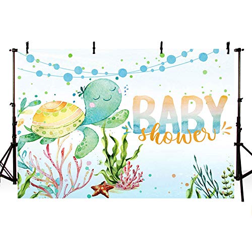 MEHOFOTO 7x5ft Ocean Baby Shower Photography Backdrop Under The Sea Sea Turtle Boy Party Decoration Starfish Ocean Theme Baby Shower Photo Studio Booth Background Banner for Cake Table Supplies