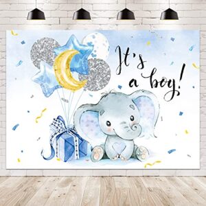 newsely boy elephant baby shower backdrop 7wx5h photography it’s a boy blue and silver balloons animal background star and moon gifts party decorations banner photo booth props birthday supplies