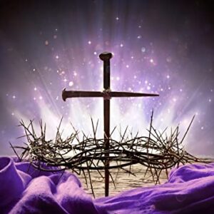 Loccor Fabric 7x5ft Crucifixion of Jesus Backdrop Crown of Thorns Cross Nail Holy Light Photography Background Purple Easter Religious Banner Christian Church Event Party Decoration Photo Booth Props