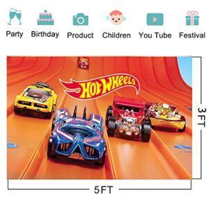 Hot Car Backdrops for Birthday Party Decorations Supplies, Race Cars Photo Backgrounds Boy Cake Table Decorations Banner 5x3ft