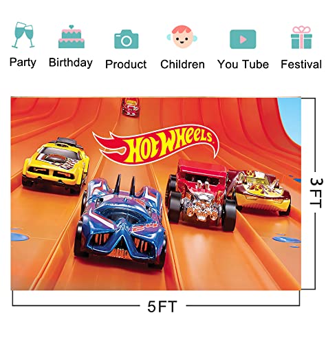 Hot Car Backdrops for Birthday Party Decorations Supplies, Race Cars Photo Backgrounds Boy Cake Table Decorations Banner 5x3ft