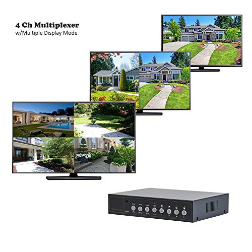 InstallerCCTV Video Quad Color 4CH Multiplexer 2 BNC Output with Remote Control and Free 1Amp Power Adapter…