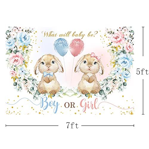 MEHOFOND Bunny Gender Reveal Backdrop Boy Or Girl What Will Our Little Bunny Be Banner Spring Easter Rabbit Floral Kids Party Decoration Supplies Photography Background Photobooth Props 7x5ft