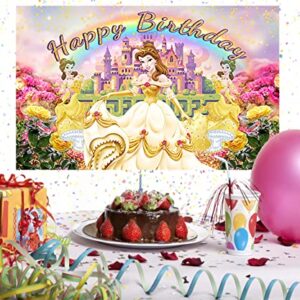 Princess Belle Backdrop for Birthday Party Supplies 5x3ft Beauty and The Beast Photo Backgrounds Belle Theme Baby Shower Banner for Birthday Cake Table Decoration