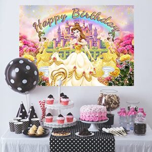 Princess Belle Backdrop for Birthday Party Supplies 5x3ft Beauty and The Beast Photo Backgrounds Belle Theme Baby Shower Banner for Birthday Cake Table Decoration