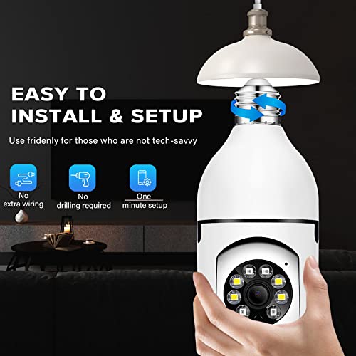 ANBIUX Light Bulb Security Camera, 2MP Light Bulb Camera WiFi Outdoor with Color Night Vision & AI Motion Detection & 2-Way Audio for Baby/Elder/Pet(Support Phone&PC)