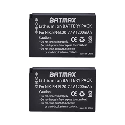 Batmax EN-EL20 Battery (2-Pack) + LED Built-in USB LCD Charger for Nikon EN-EL20 EN-EL20a Nikon P1000,1 J1, 1 J2, 1 J3, 1 S1, 1 V3, Coolpix A, 1 AW1,Coolpix P950 Cameras