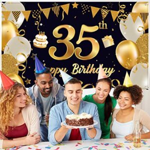 Happy 35th Birthday Party Decorations, Extra Large Black Gold 35th Birthday Party Banner Photo Backdrop Background for Men Women 35th Birthday Anniversary Party Decor Supplies 72.8 x 43.3 Inch