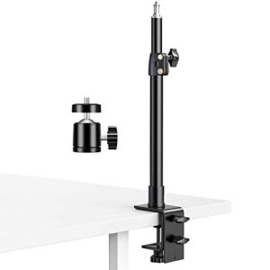 SUPON Desk Mount Stand, Desktop C Clamp Mounting Stand, 14-23 Inch Adjustable Aluminum Tabletop Light Stand with 360° Rotatable Ball Head, 1/4" Screw Tip for Ring Light, Video Light, Camera, YouTube