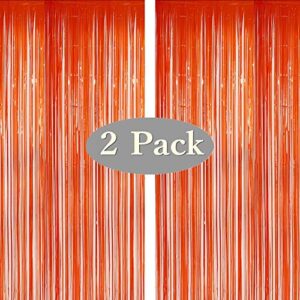 twinkle star photo booth backdrop foil curtain tinsel backdrop environmental background for birthday party, wedding, graduation, christmas decorations (2 pack, orange)