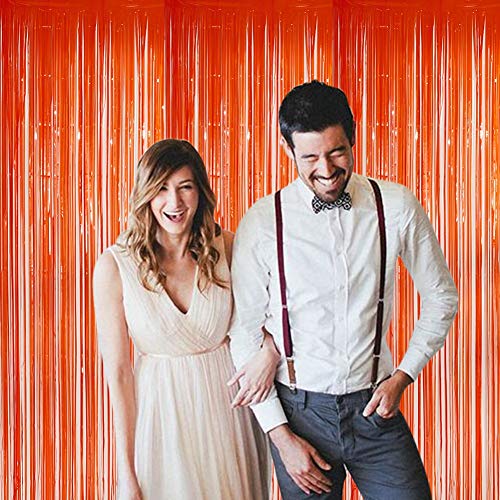 Twinkle Star Photo Booth Backdrop Foil Curtain Tinsel Backdrop Environmental Background for Birthday Party, Wedding, Graduation, Christmas Decorations (2 Pack, Orange)