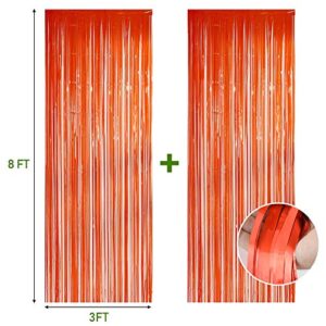 Twinkle Star Photo Booth Backdrop Foil Curtain Tinsel Backdrop Environmental Background for Birthday Party, Wedding, Graduation, Christmas Decorations (2 Pack, Orange)