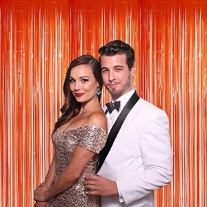 Twinkle Star Photo Booth Backdrop Foil Curtain Tinsel Backdrop Environmental Background for Birthday Party, Wedding, Graduation, Christmas Decorations (2 Pack, Orange)