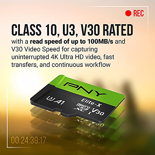 PNY 64GB Elite-X Class 10 U3 V30 SDXC Flash Memory Card - 100MB/s, Class 10, U3, V30, 4K UHD, Full HD, UHS-I, Full Size SD