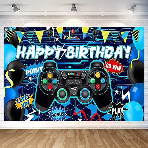 Game Birthday Party Decoration Gaming Happy Birthday Backdrop Photo Background Banner Poster for Game Party Decorations Party Supplies 70.8 x 47.2 Inch