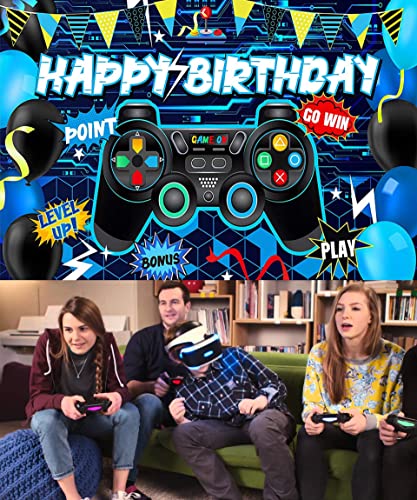 Game Birthday Party Decoration Gaming Happy Birthday Backdrop Photo Background Banner Poster for Game Party Decorations Party Supplies 70.8 x 47.2 Inch