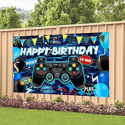 Game Birthday Party Decoration Gaming Happy Birthday Backdrop Photo Background Banner Poster for Game Party Decorations Party Supplies 70.8 x 47.2 Inch