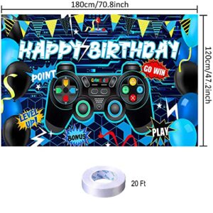 Game Birthday Party Decoration Gaming Happy Birthday Backdrop Photo Background Banner Poster for Game Party Decorations Party Supplies 70.8 x 47.2 Inch