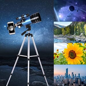 Telescope for Adults & Kids, 70mm Aperture Professional Astronomy Refractor Telescope for Beginners, 300mm Portable Refractor Telescope with AZ Mount, Phone Adapter & Wireless Remote (Blue)