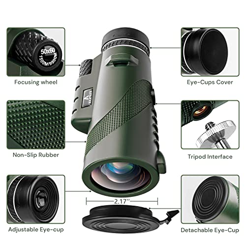 Monocular Telescope for Smartphone, Cosmic Scope for Phone, Tech Gifts for Men, 50X60 Night Vision Monocular for Adults High Power Kid 8-12, Bird Watching Gifts Hiking Camping Spy Hunting Gear