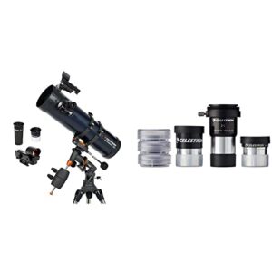 celestron – astromaster 130eq newtonian telescope – reflector telescope for beginners – fully-coated glass optics – bonus astronomy software package & astromaster telescope accessory kit