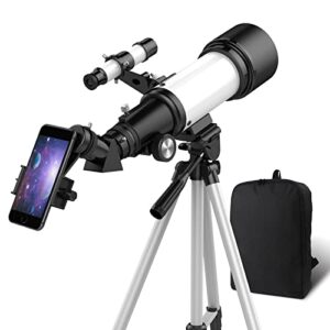 telescope, telescopes for adults, telescope for kids beginners 70mm aperture 400mm az mount, fully multi-coated optics, astronomy refractor with tripod, phone adapter, backpack