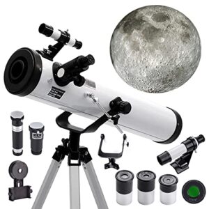 wueuru reflector telescope, 76mm aperture 700mm az mount portable astronomy refractor telescope, (35x-525x) multi-coated high transmission telescope & adjustable tripod, smartphone adapter