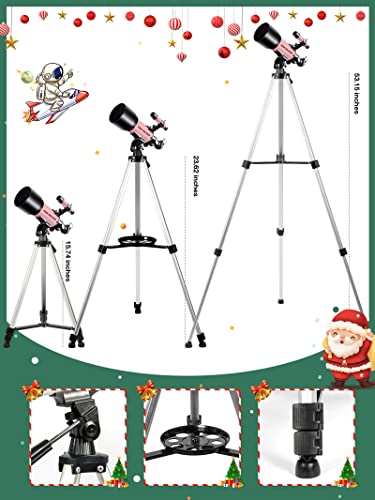 Telescope for Kids Girls Astronomy Beginners - 70mm Aperture and 400mm Focal Length Professional Refractor Telescope for Adults Great Christmas Astronomy Gift for Kids with Gift Package, Pink