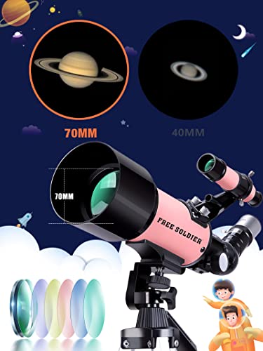 Telescope for Kids Girls Astronomy Beginners - 70mm Aperture and 400mm Focal Length Professional Refractor Telescope for Adults Great Christmas Astronomy Gift for Kids with Gift Package, Pink