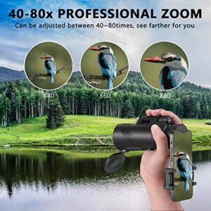 80x100 Monocular-Telescope High Powered Monocular for Adults Monocular for Smartphone Adapter Monocular Telescope Hunting Wildlife Bird Watching Travel Camping Hiking