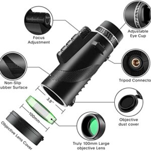 80x100 Monocular-Telescope High Powered Monocular for Adults Monocular for Smartphone Adapter Monocular Telescope Hunting Wildlife Bird Watching Travel Camping Hiking