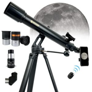 explorapro 70az refractor telescope – 70mm aperture 700mm focal length manual alt-az telescope with slow motion control – smartphone adapter and remote shutter – spectrum optical instruments