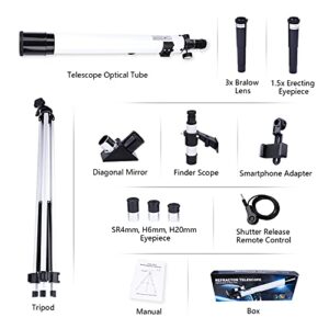 Telescopes for Adults Astronomy, 30X-300X Refractor Telescope for Kids and Beginners, 50mm Aperture 600mm Portable Telescope with Tripod, Phone Adapter, Shutter Remote to View Moon and Stars